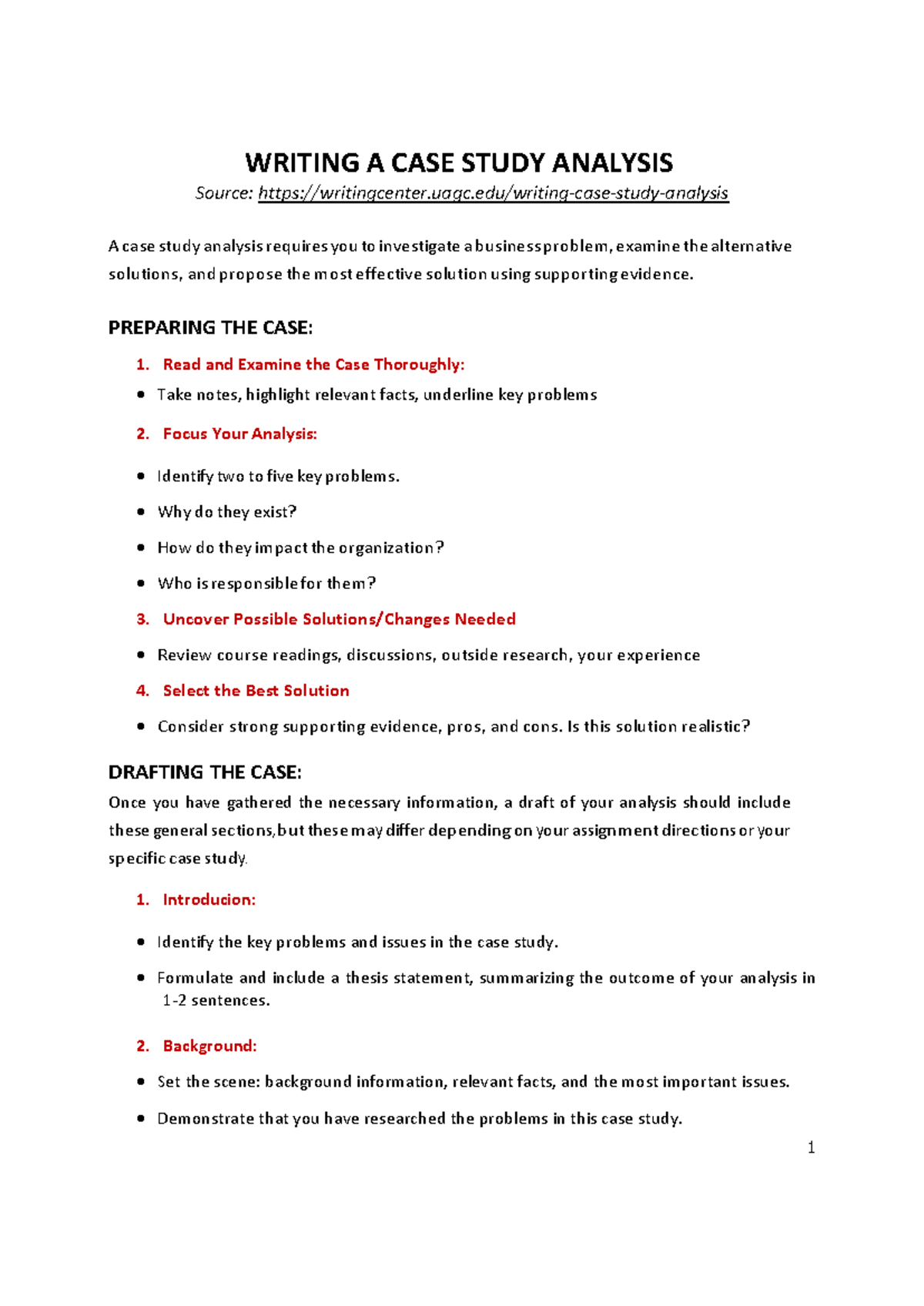 Writing a case study analysis - 1 WRITING A CASE STUDY ANALYSIS Source ...