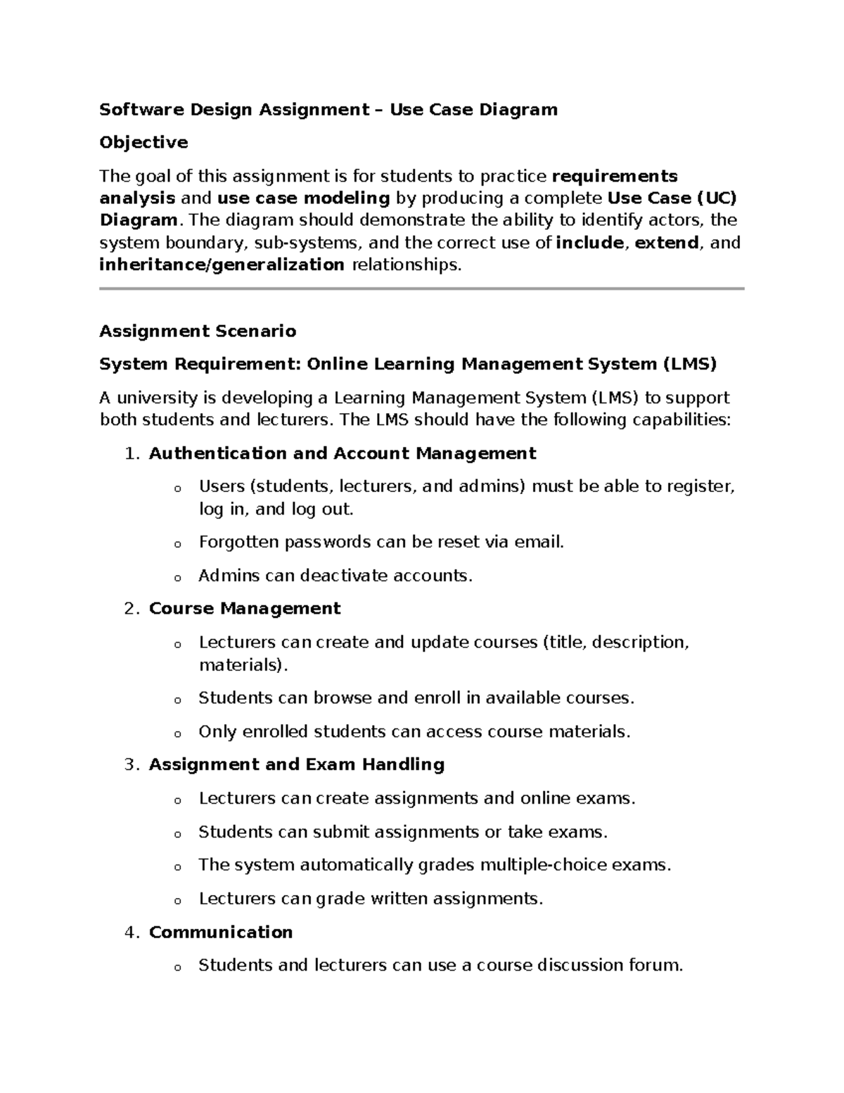 Software Design Assignment: Use Case Diagram for LMS - Studocu
