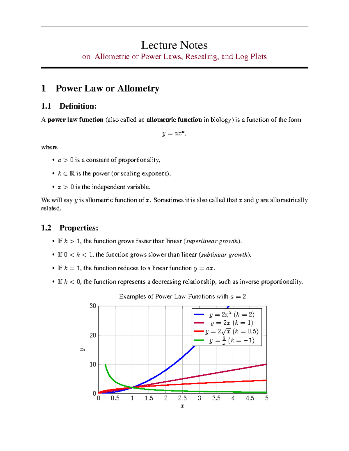 Lecture Notes on Power Laws, Allometry, and Rescaling Techniques - Studocu