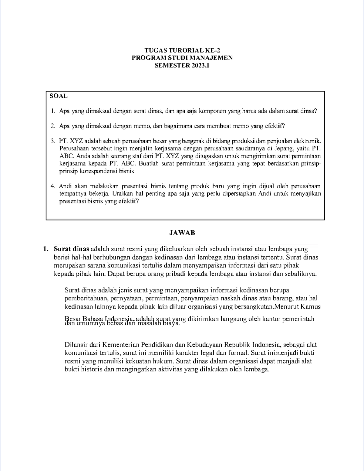 Tugas Tutorial Ke-2: Komunikasi Bisnis (MANAJEMEN 282) - Studocu