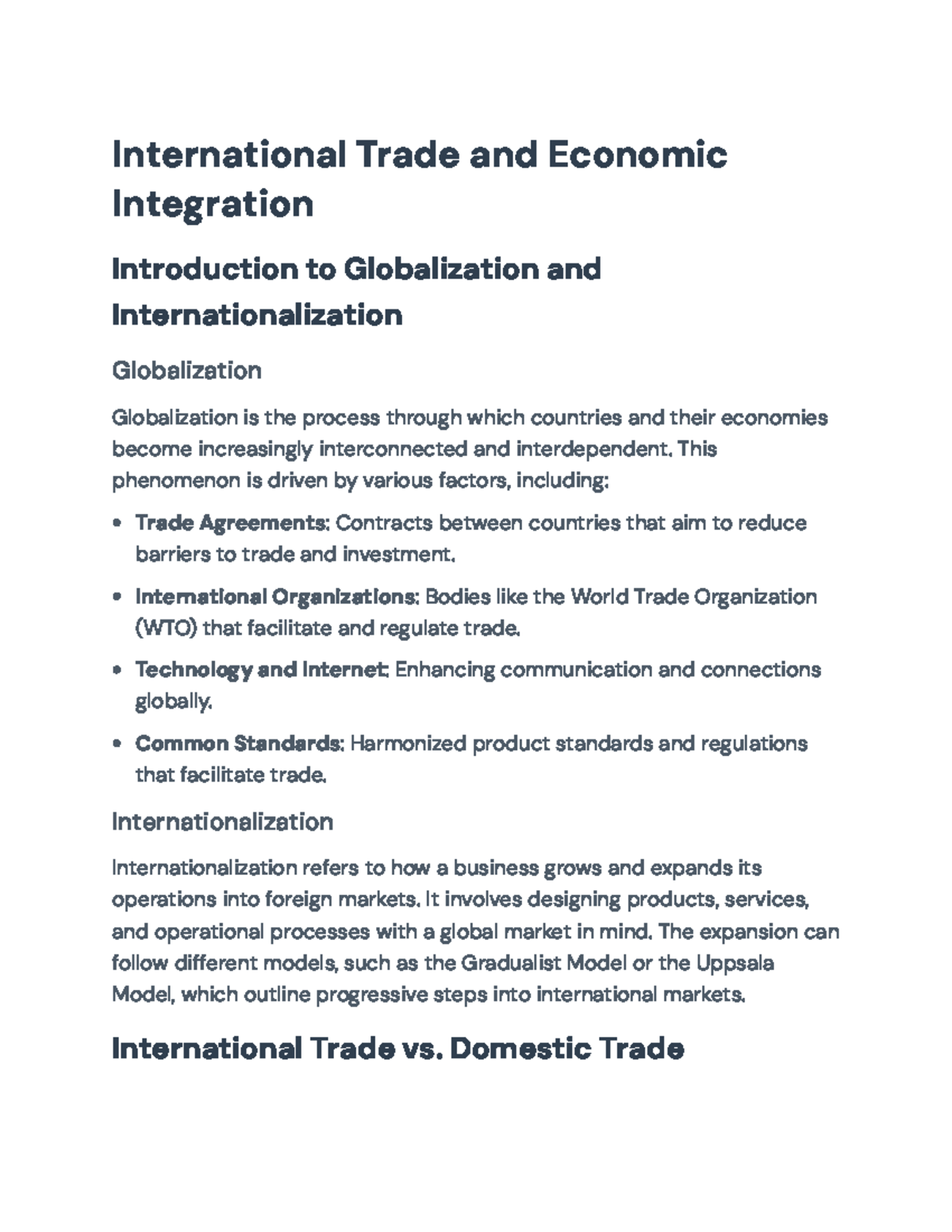 International Trade and Economic Integration: Key Concepts and Policies ...