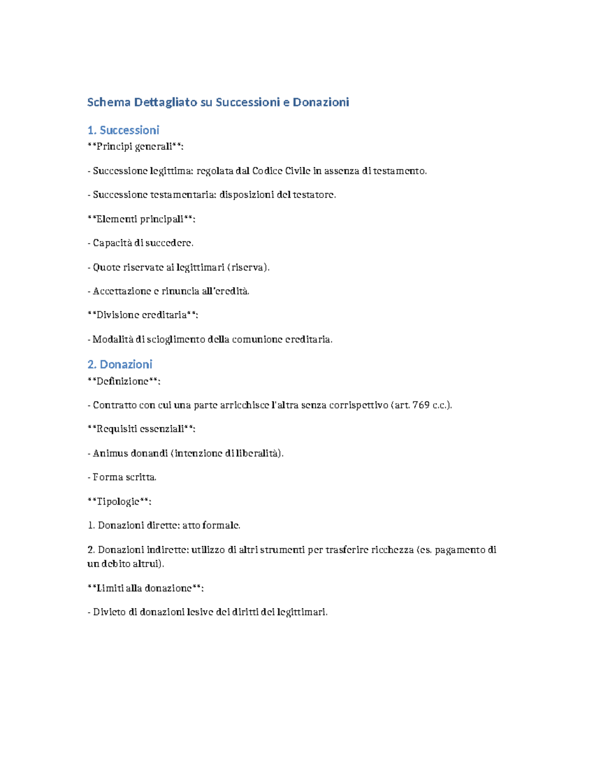 Schema Successioni e Donazioni - Schema Dettagliato su Successioni e ...