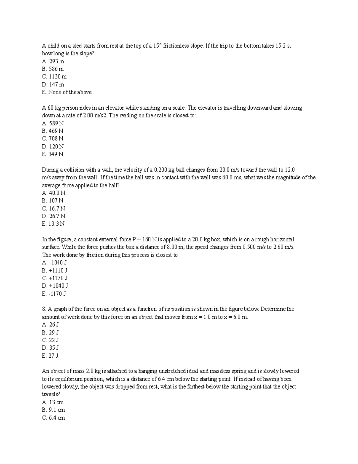 Physics Practice Questions for Course PHYS 101: Mechanics - Studocu