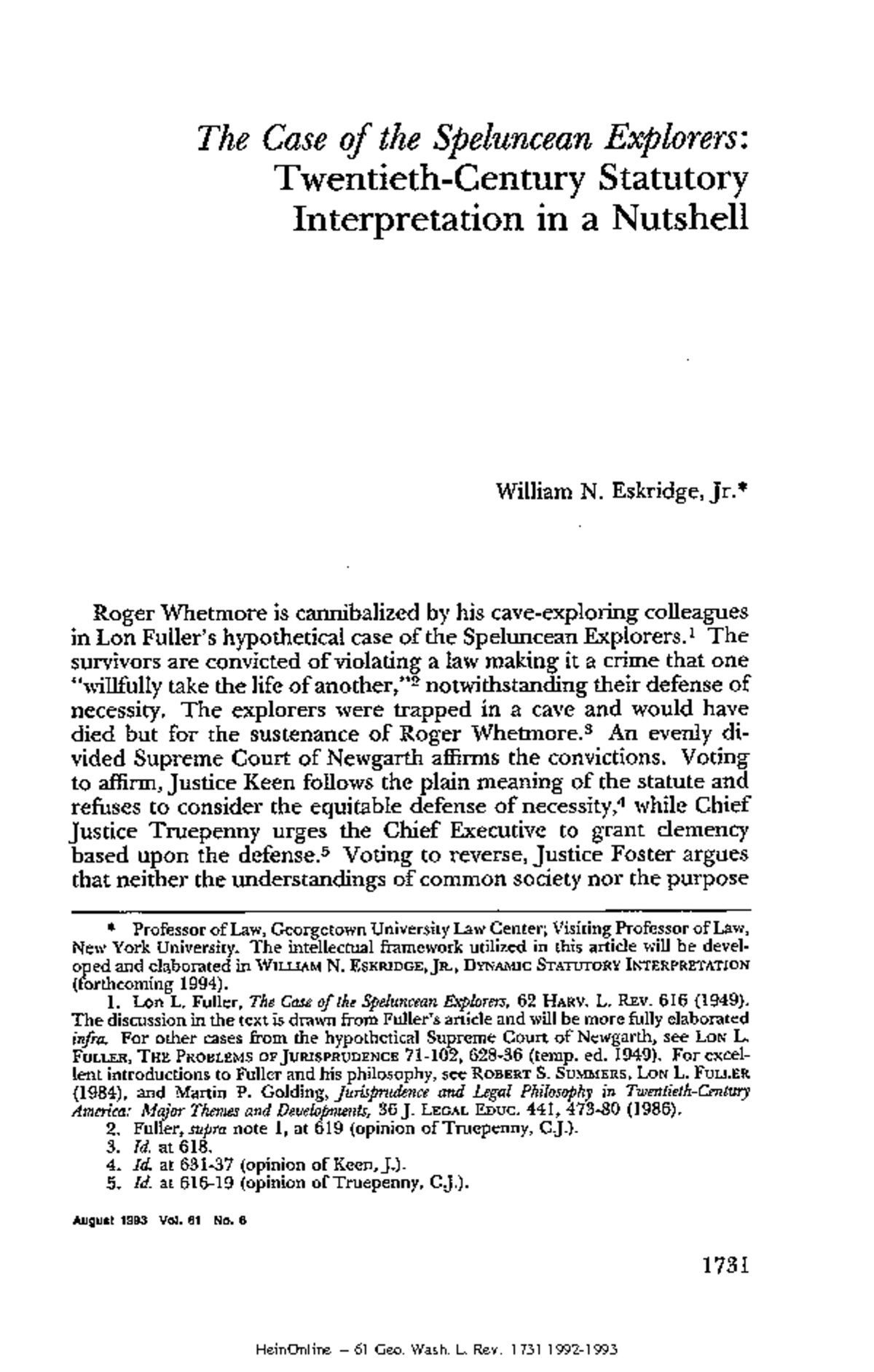 The Case of the Speluncean Explorers: Analyzing Statutory ...
