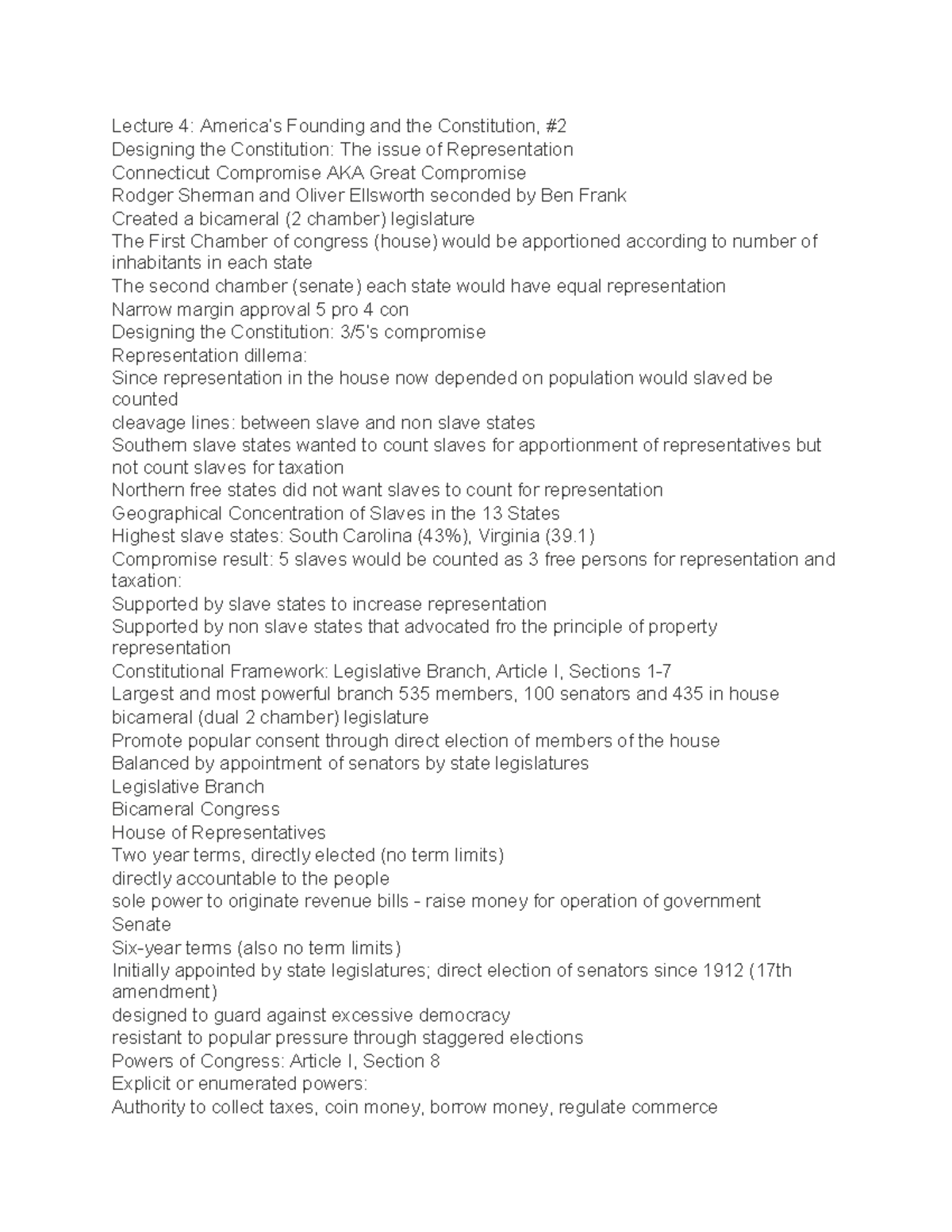 Lecture 4: The Constitution and Representation Issues in US History ...