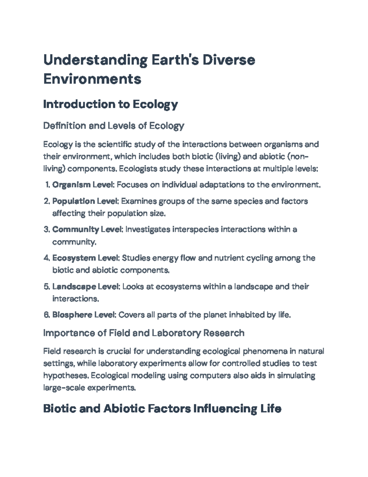 Understanding Ecology: Interactions, Biomes, and Environmental Impact ...