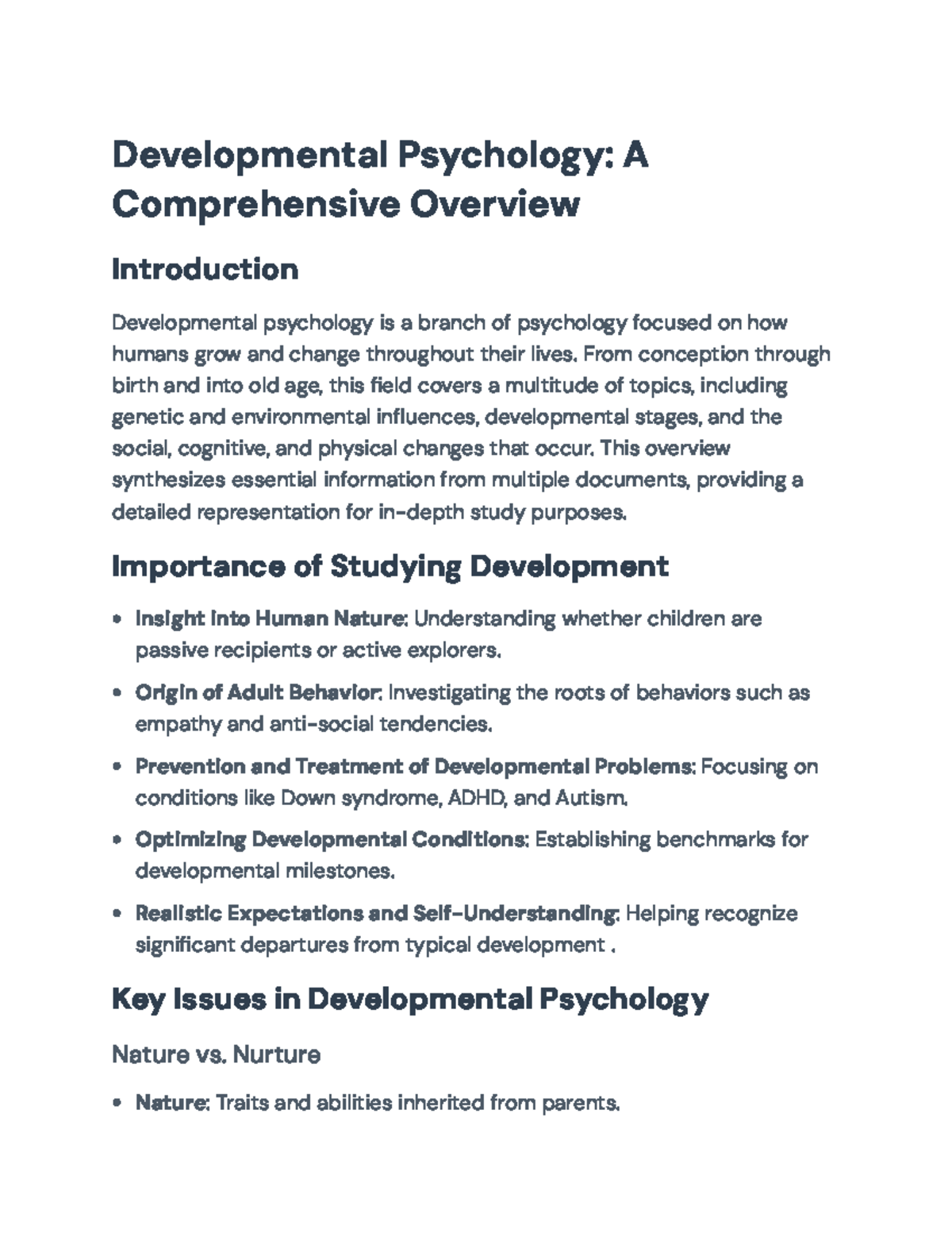 Comprehensive Overview of Developmental Psychology (PSY 101): Key ...