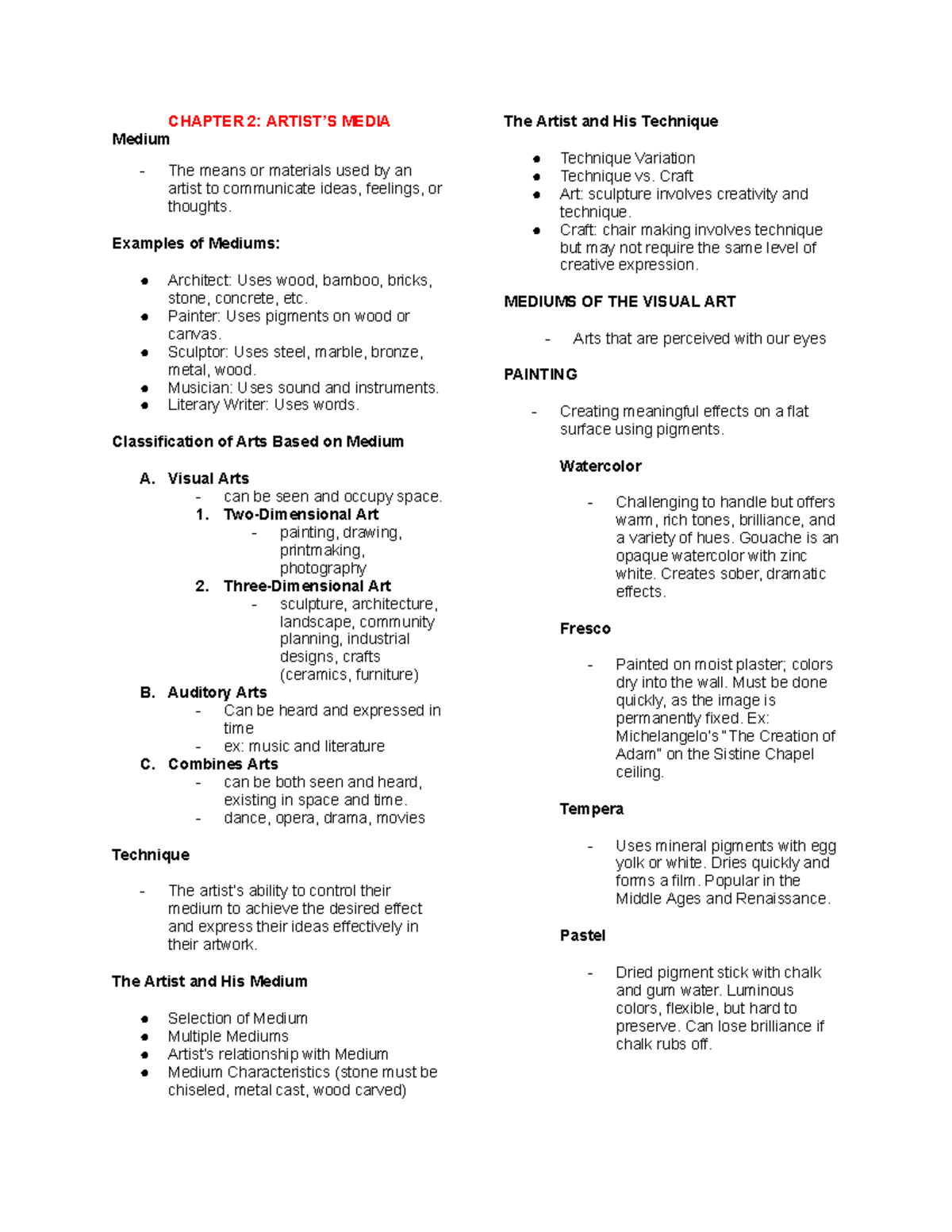 ART APP Chapter 2: Exploring Artist's Media and Techniques - Studocu