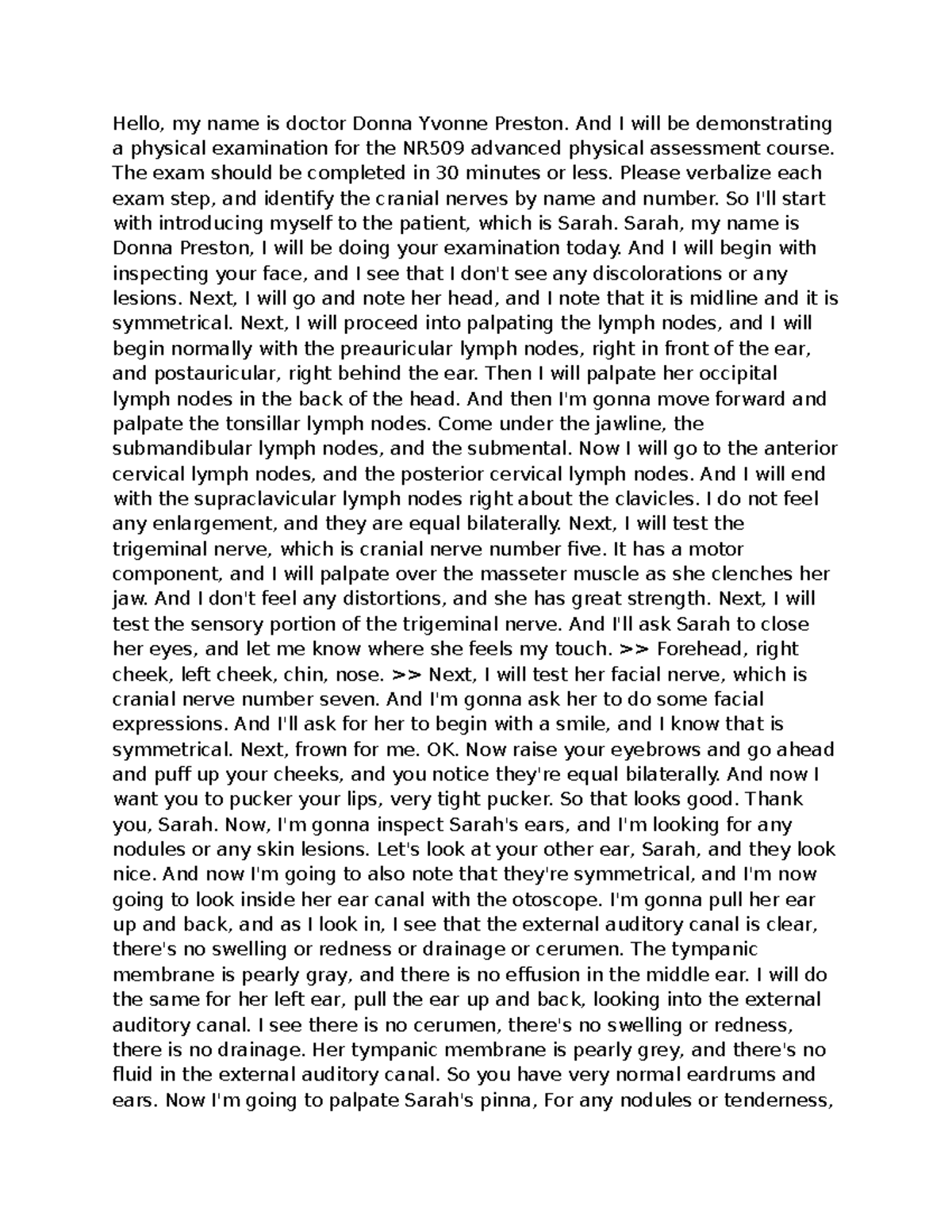 NR509 Physical Examination Demonstration Notes - Studocu
