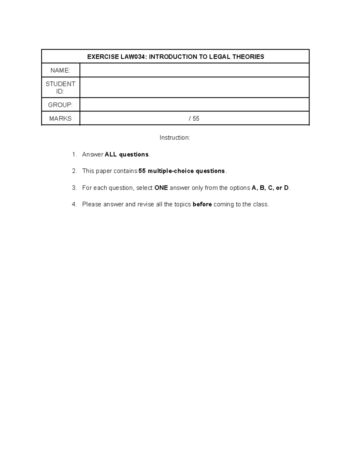 Exercise LAW034: Midterm Practice on Legal Theories - Studocu