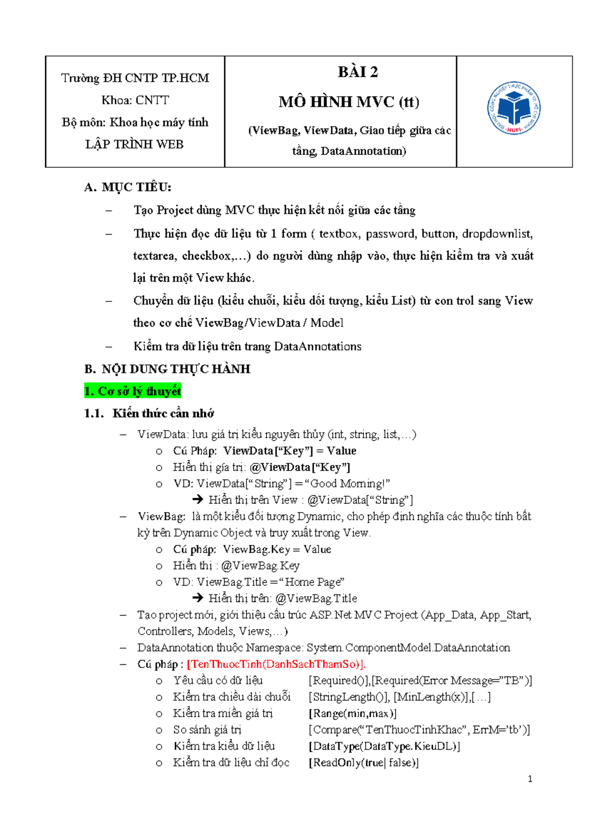 TH02 CNWeb MVC2 3 - giáo trình - Trường ĐH CNTP TP Khoa: CNTT Bộ môn ...