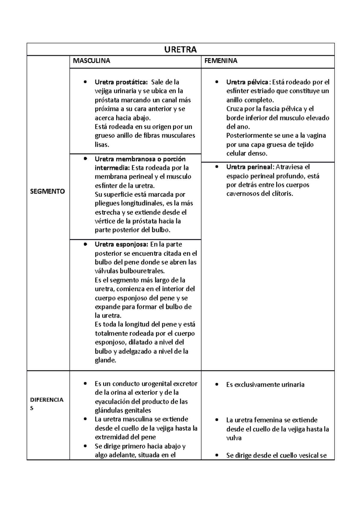 Diferencias y segmentos entre uretra masculina y femenina - URETRA ...