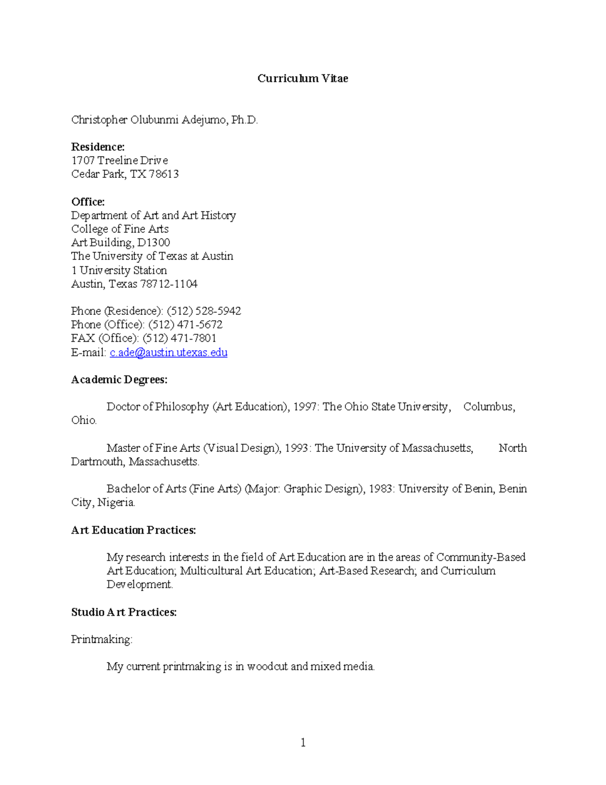 Christopher Adejumo's Curriculum Vitae - Curriculum Vitae Christopher ...