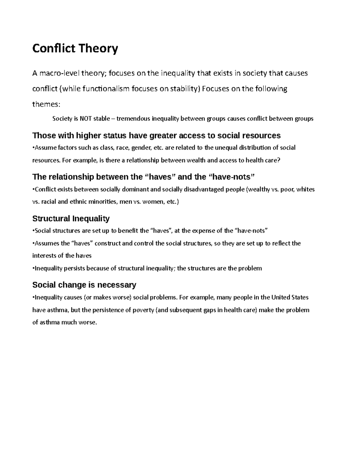 Conflict Theory Lecture Notes: Examining Structural Inequality - Studocu