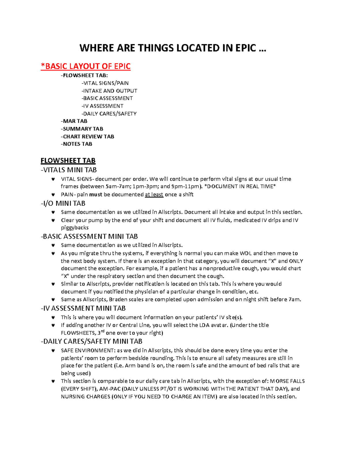 Navigating Epic: Assessment & Documentation Guidelines (N/A) - Studocu