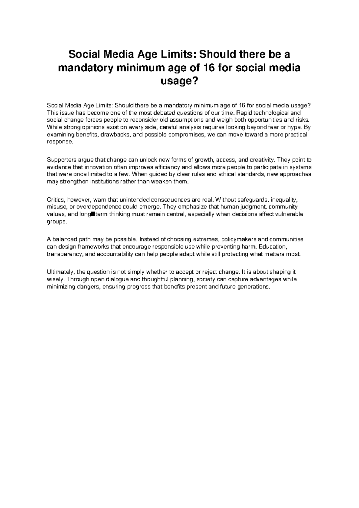 Social Media Age Limits: The Debate for a 16-Year Minimum Age - Studocu
