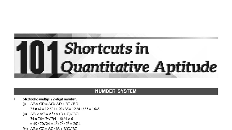 NUMBER SYSTEM: Methods and Shortcuts for Quantitative Aptitude - Studocu