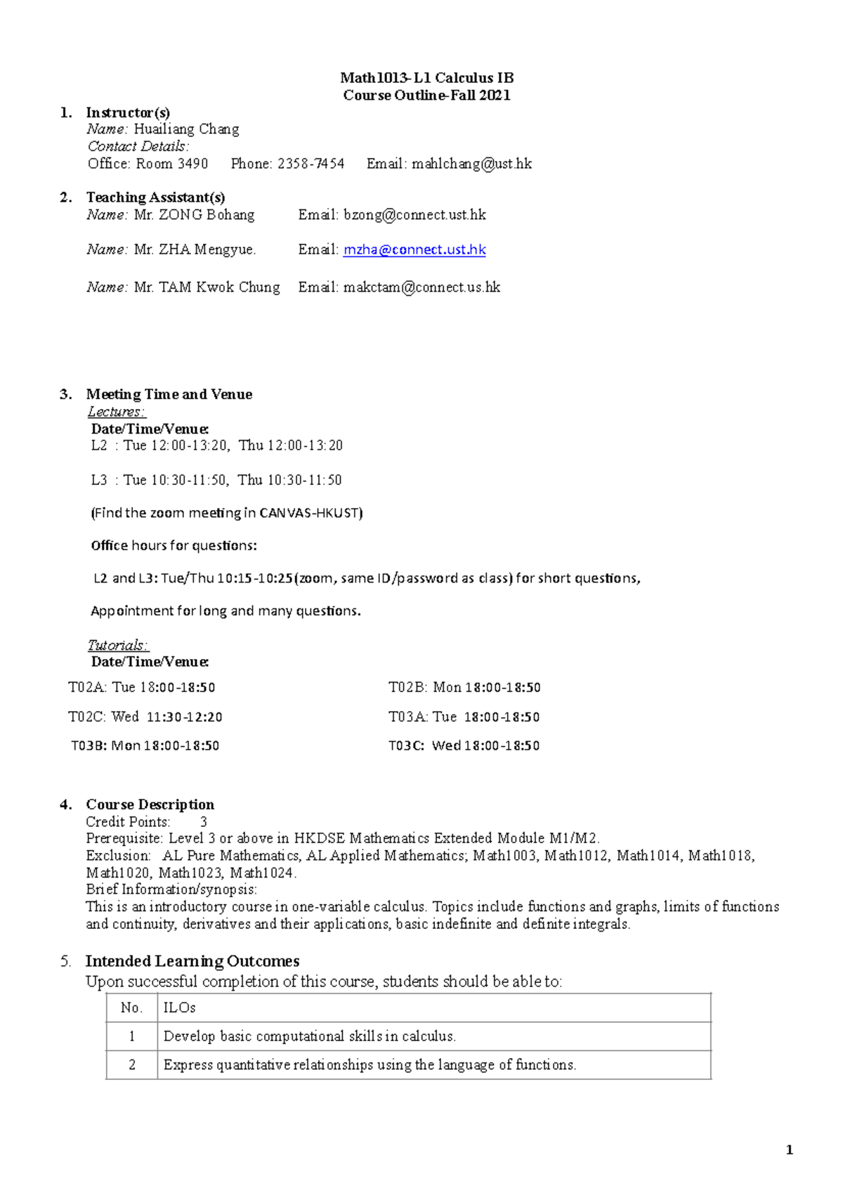 MATH 1013 Calculus IB Course Outline - Fall 2021 Overview - Studocu