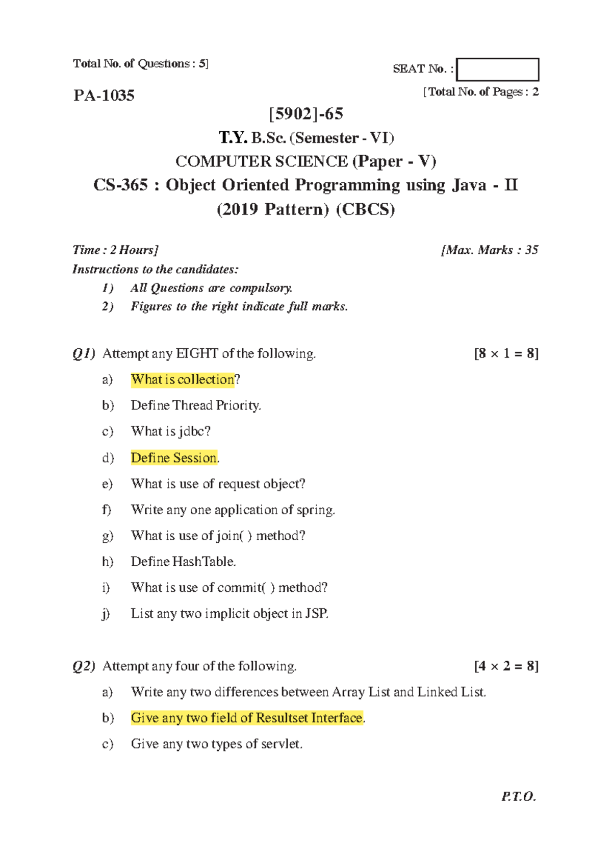 CS-365 Final Exam: Java OOP Concepts & Programs - Semester VI - Studocu