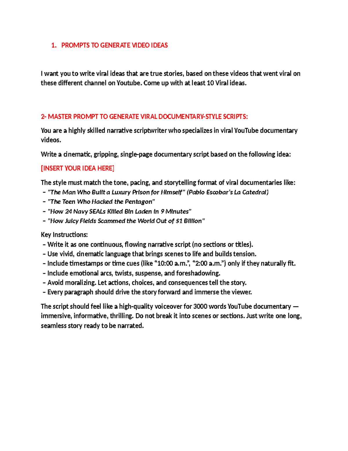 3D AI Prompts for Viral YouTube Documentary Scripts - Studocu