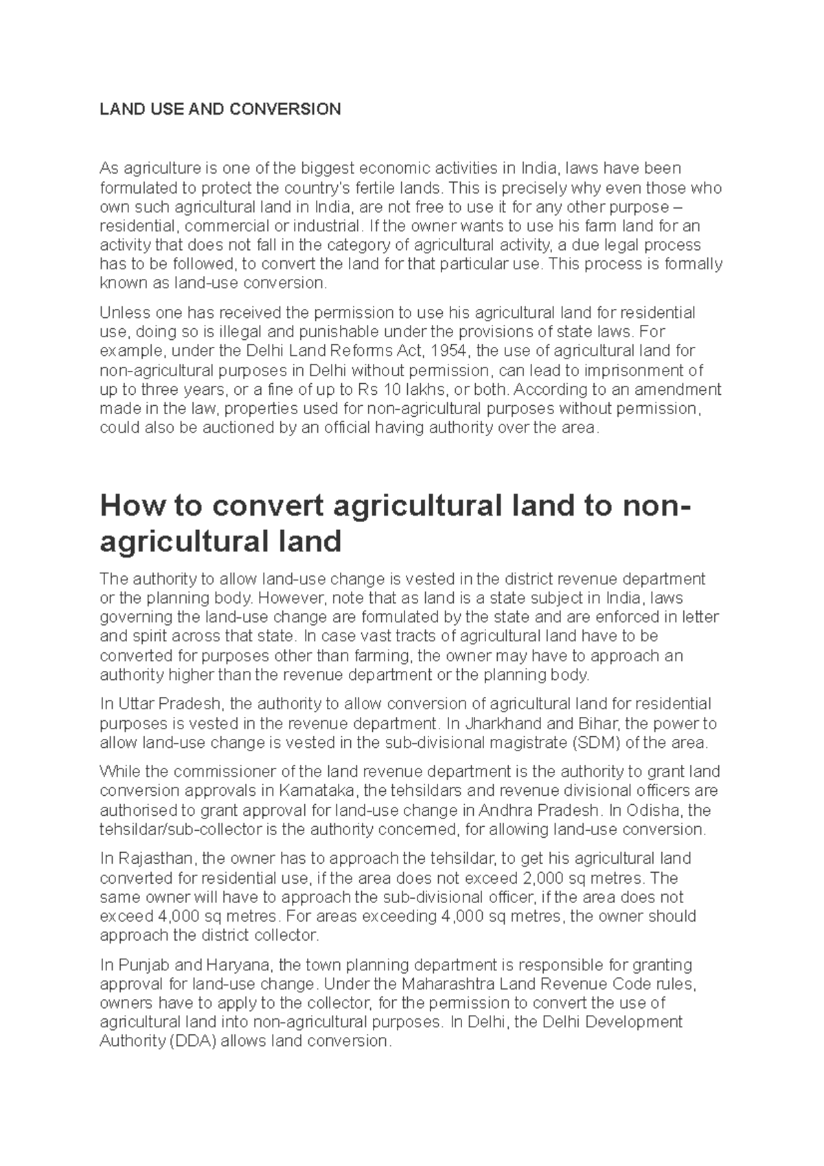 LAND USE AND Conversion - LAND USE AND CONVERSION As agriculture is one ...