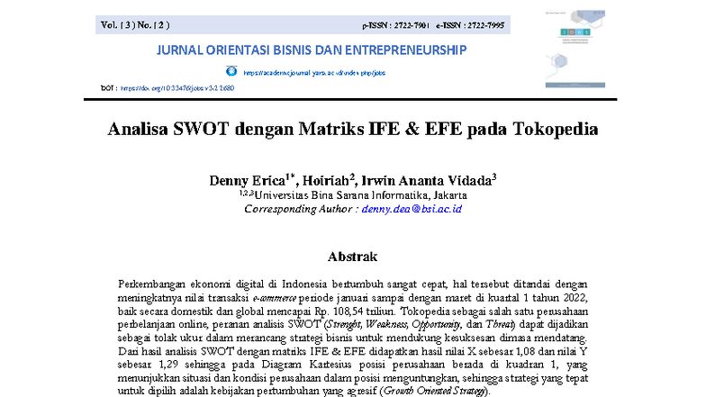 Analisis SWOT dan Matriks IFE EFE pada Tokopedia: Strategi Pertumbuhan ...