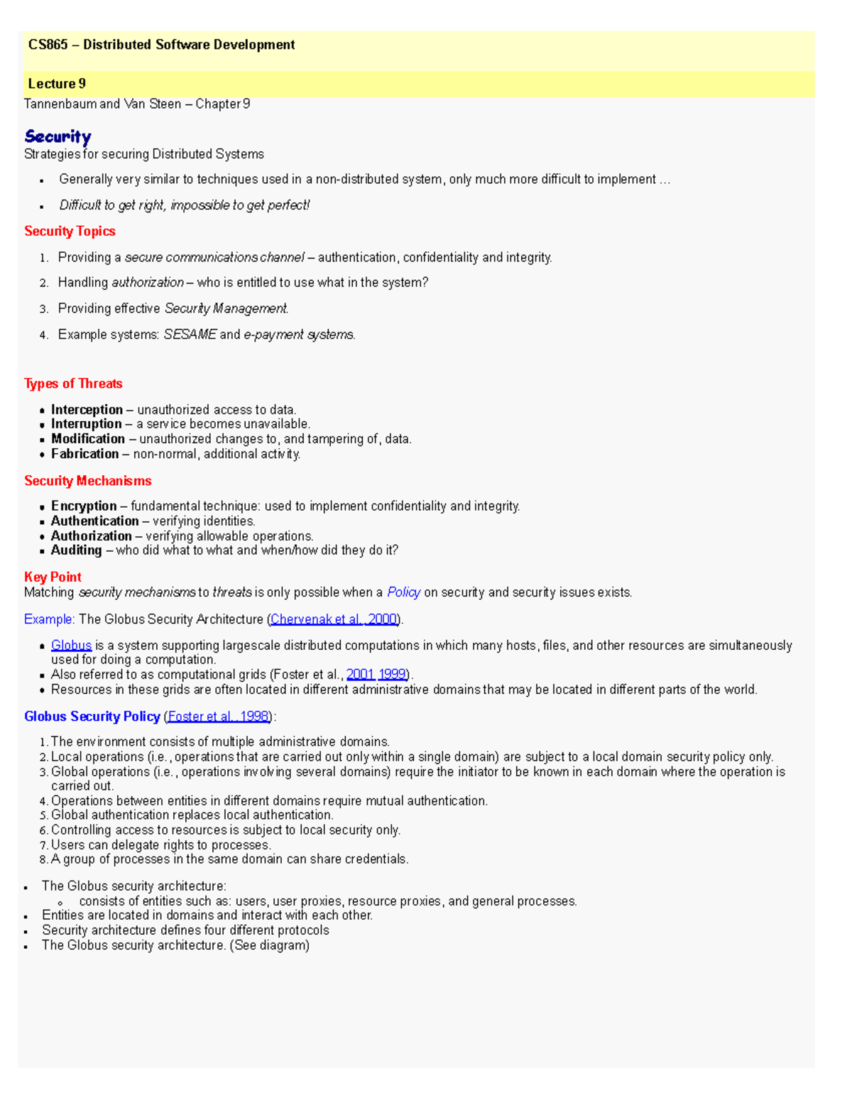 CS865 - Distributed Software Dev: Lecture 9 - Security in DSD - Studocu