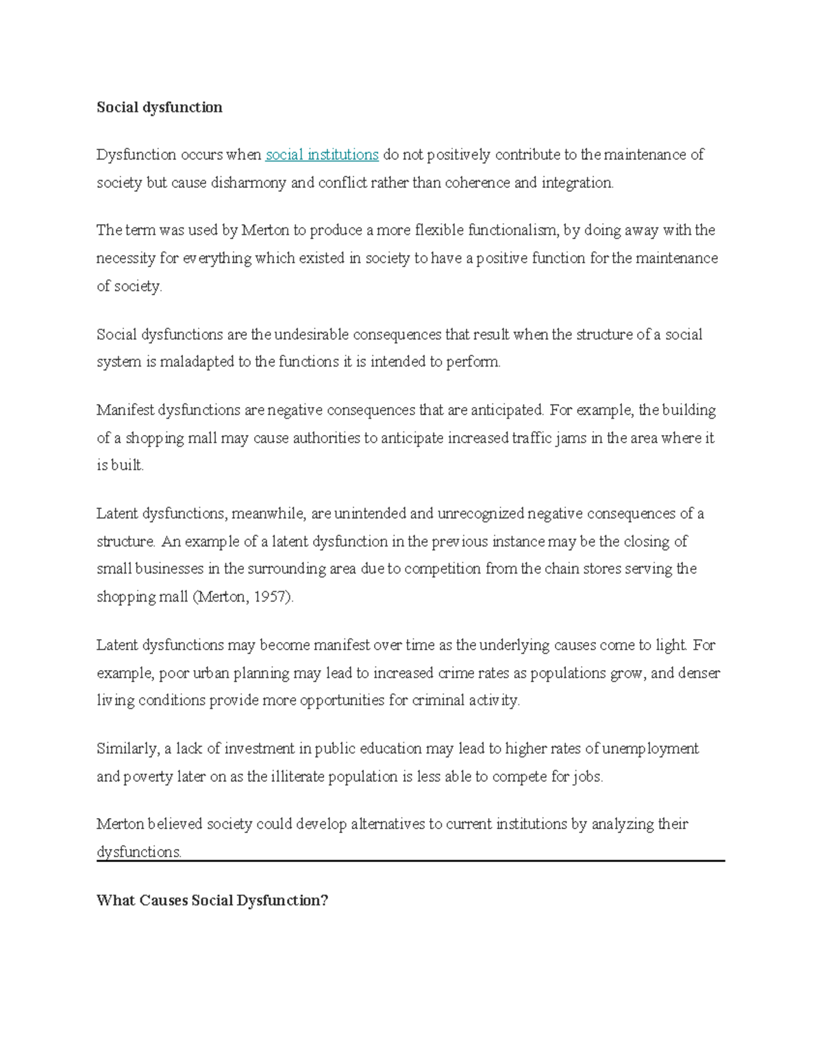 Sociological Insights: Understanding Social Dysfunction Causes - Studocu