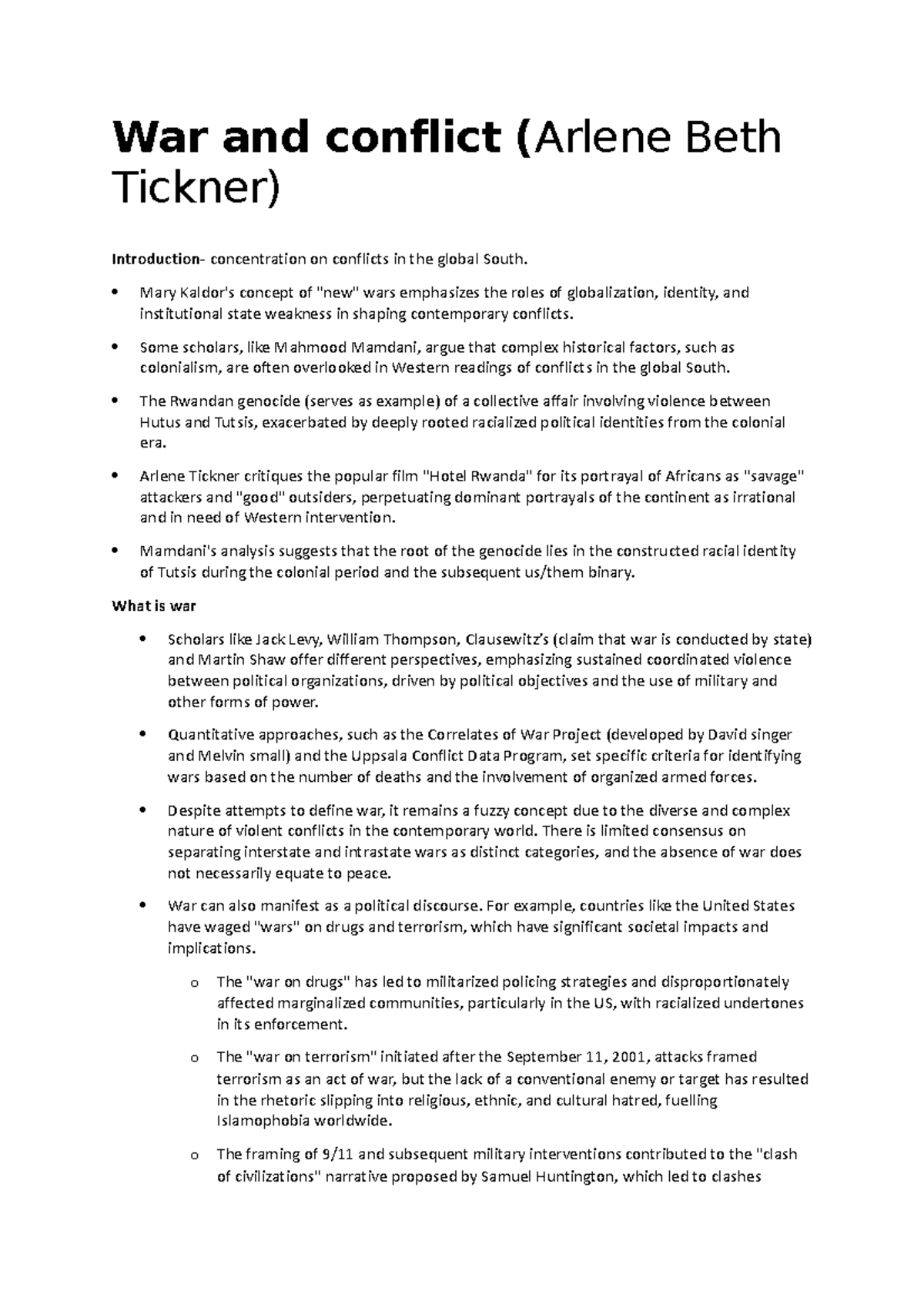 War and Conflict Study Notes - IUOPI9O - Studocu
