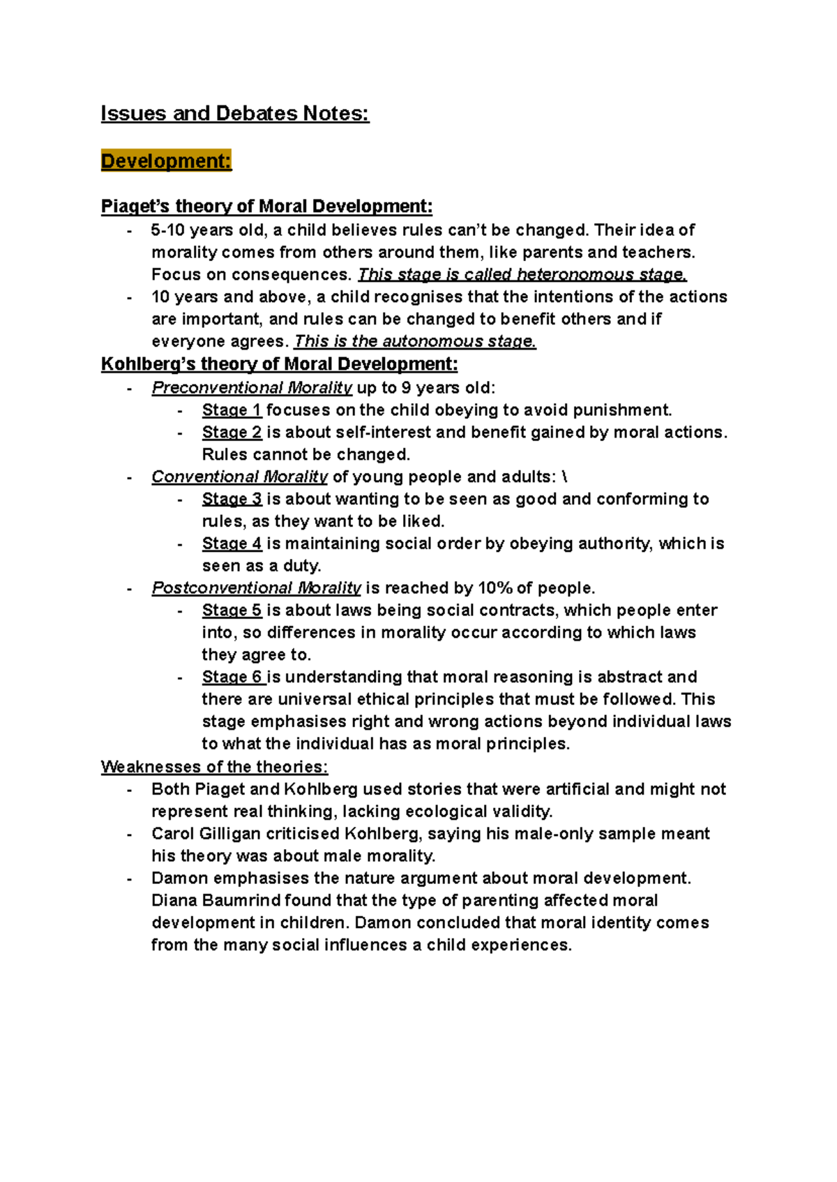 Issues and Debates Notes: Moral Development and Social Influence - Studocu