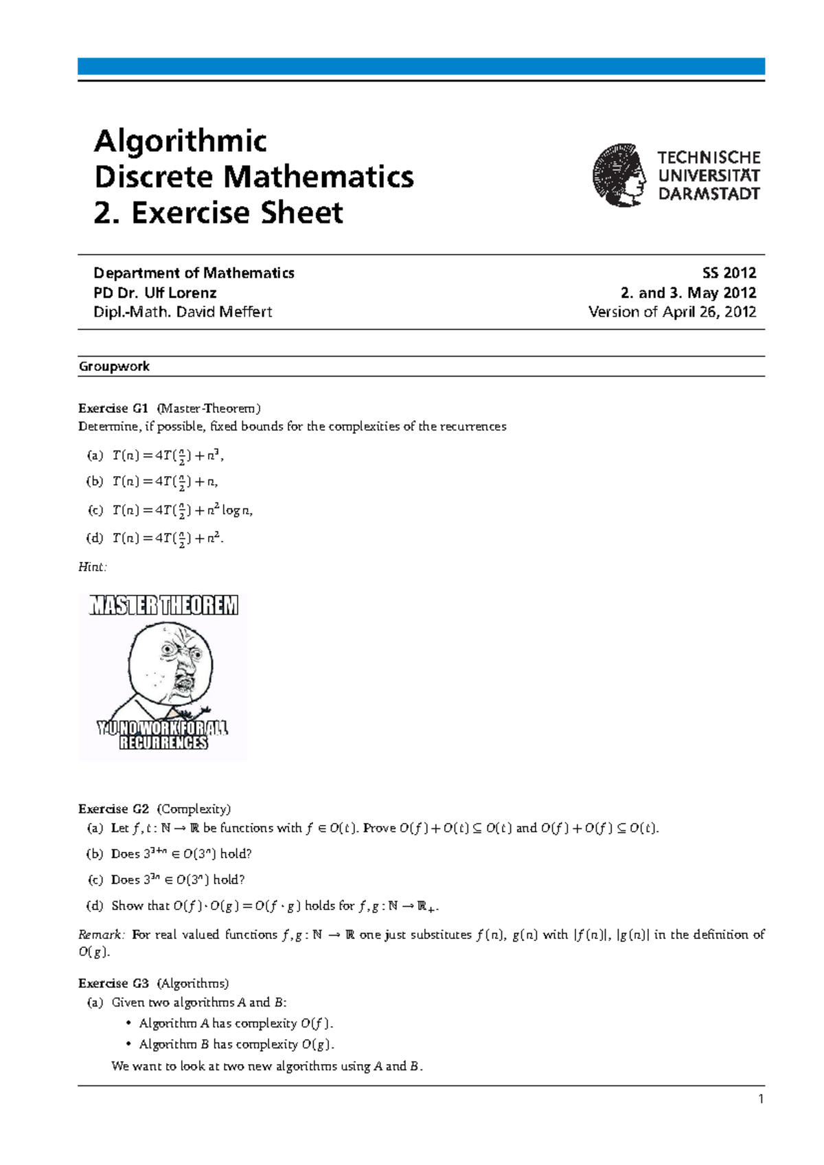 Exercise 2 - Algorithmic Discrete Mathematics 2. Exercise Sheet ...