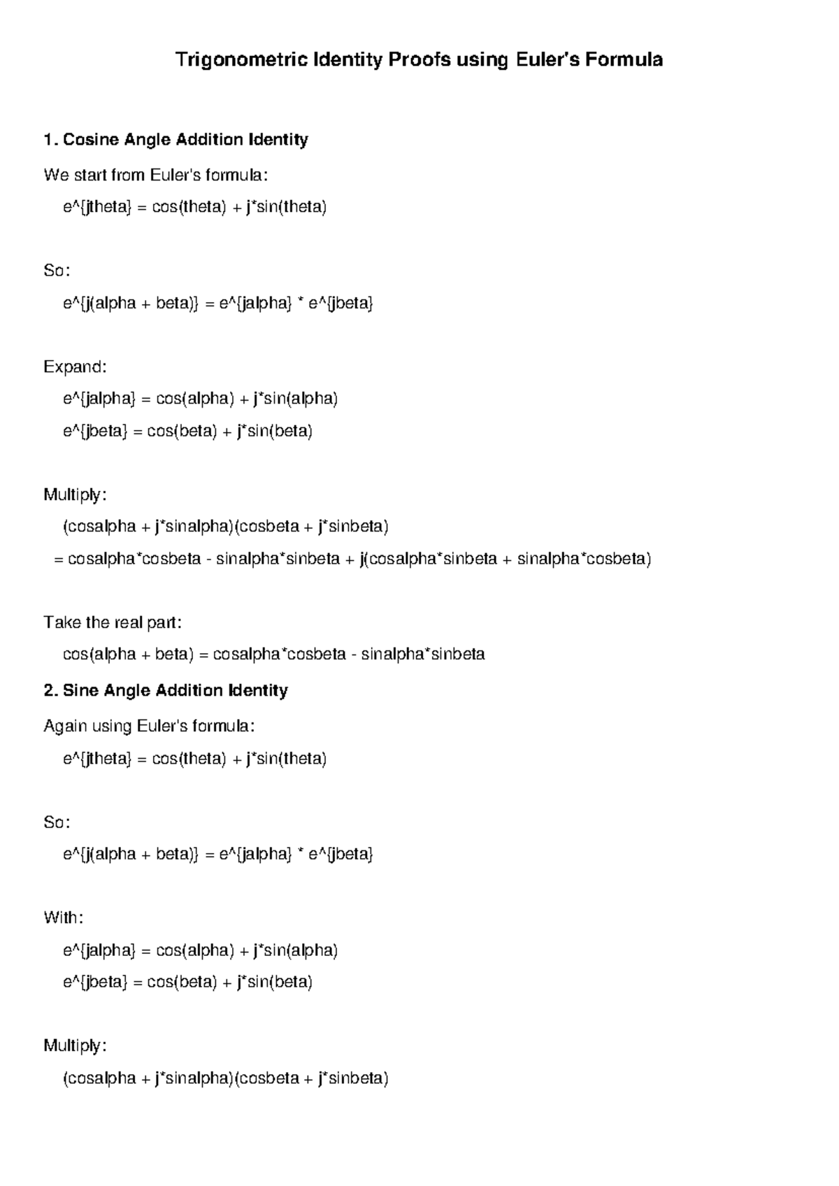 Euler Trig Identities Proof - Trigonometric Identity Proofs using Euler ...