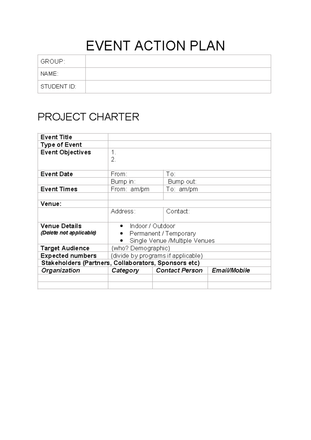 EVM490 Event Action Plan Template for Project Management - Studocu