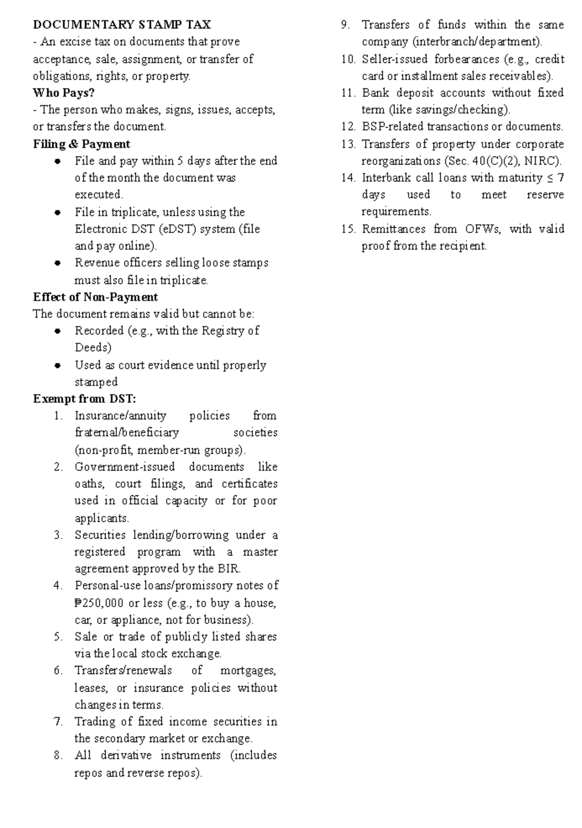 DST - Documentary Stamp Tax Notes and Filing Guidelines - Studocu