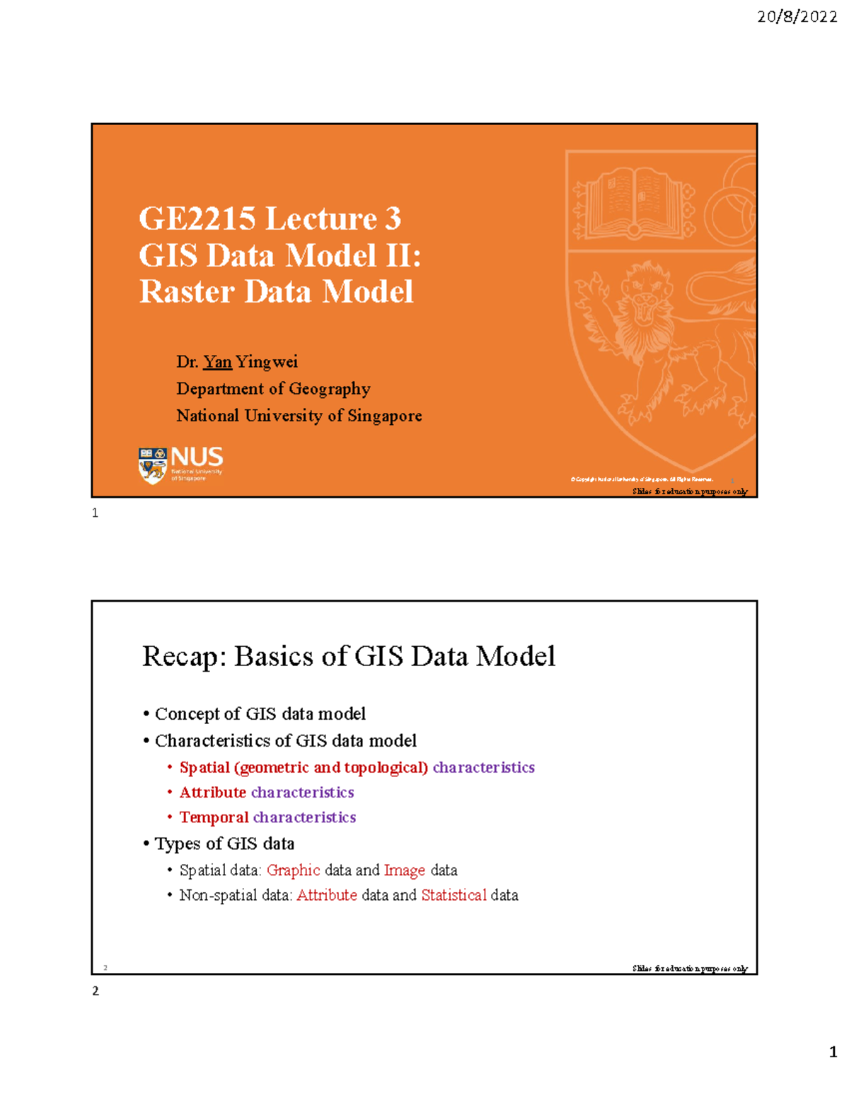 GE2215 Lecture 3 - Understanding the Raster Data Model - Studocu
