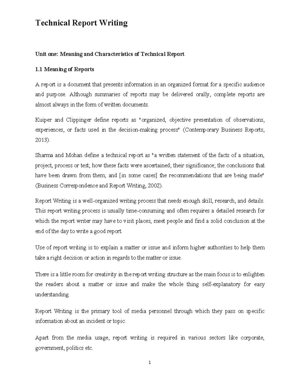 Technical Report Writing: Meaning, Characteristics & Structure (2015 EC ...