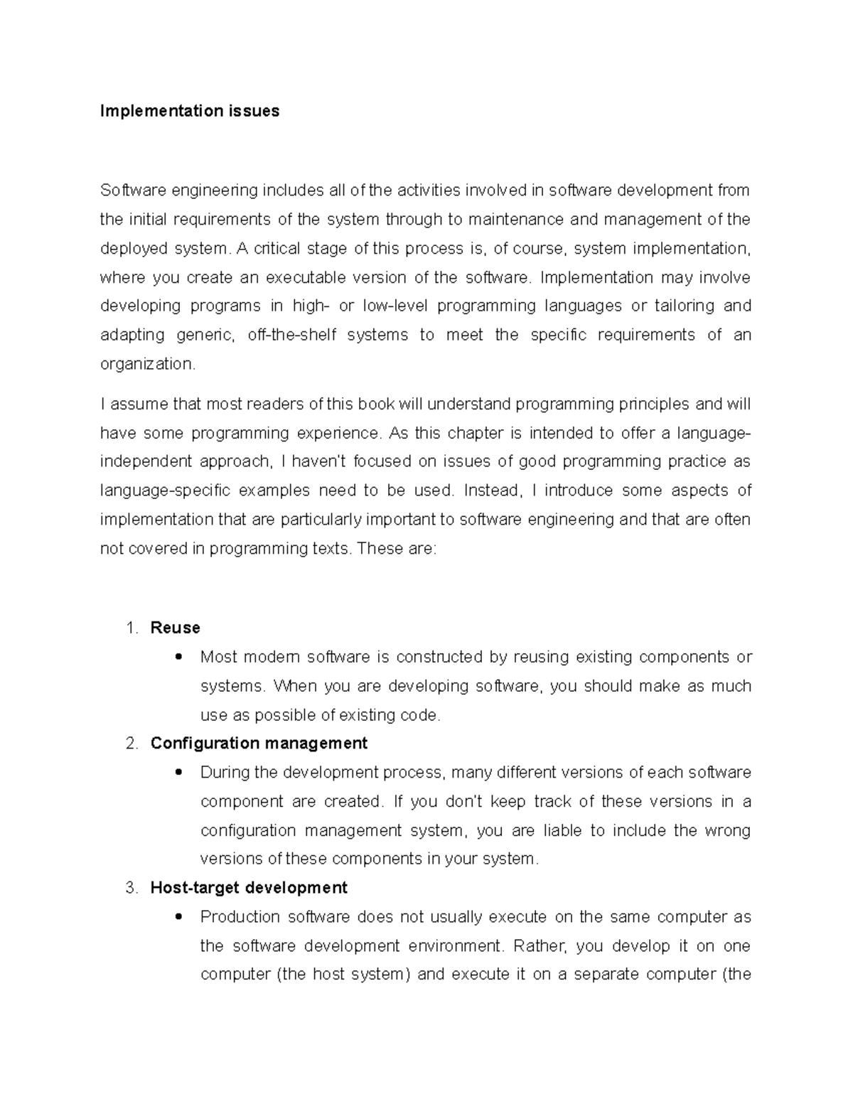Implementation issues - Implementation issues Software engineering includes all of the ...