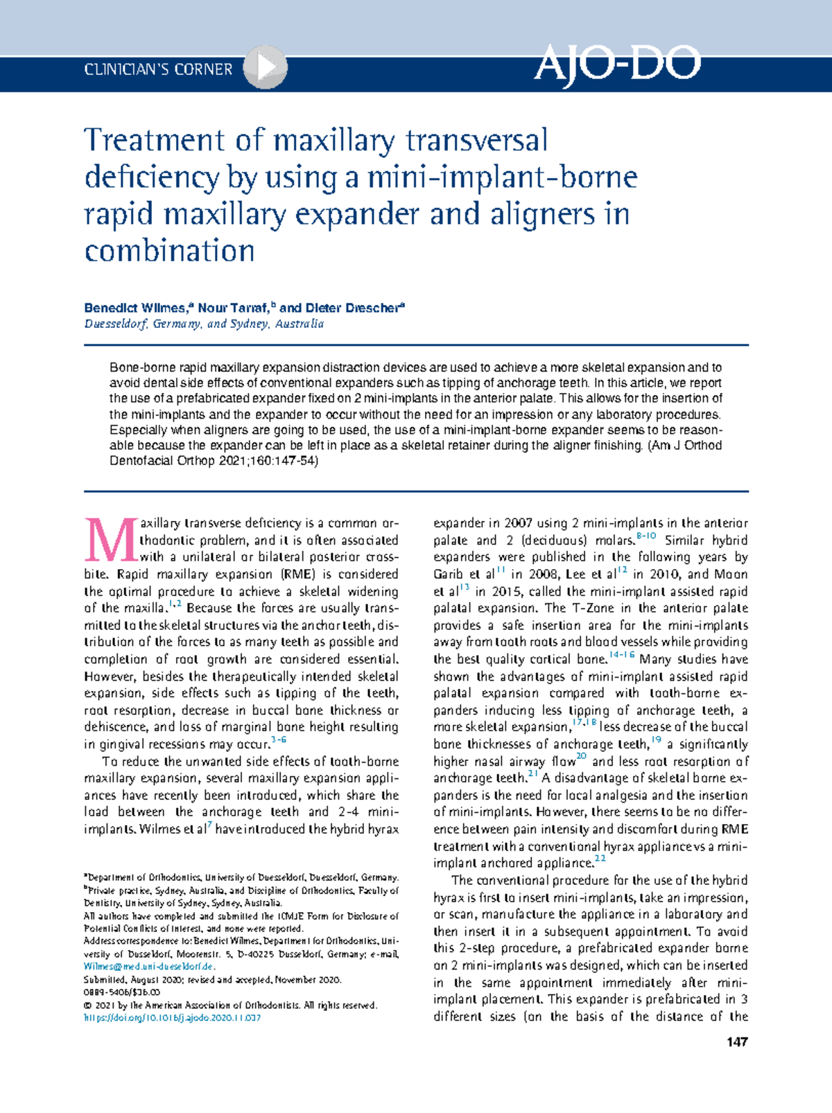 Treatment of Maxillary Transversal Deficiency: Mini-Implant RPE ...