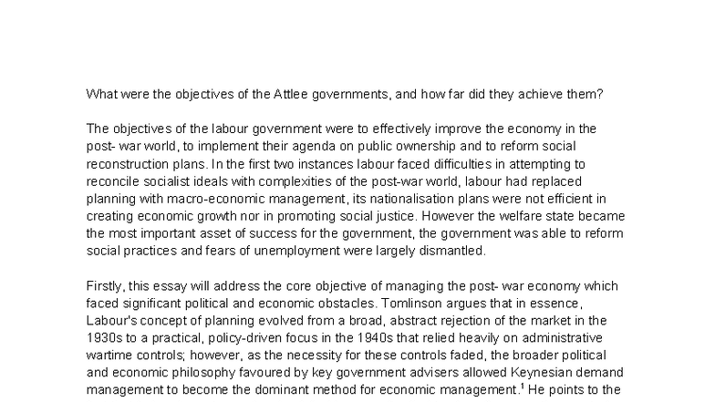 The Attlee Governments: Objectives and Achievements in Economic Policy ...