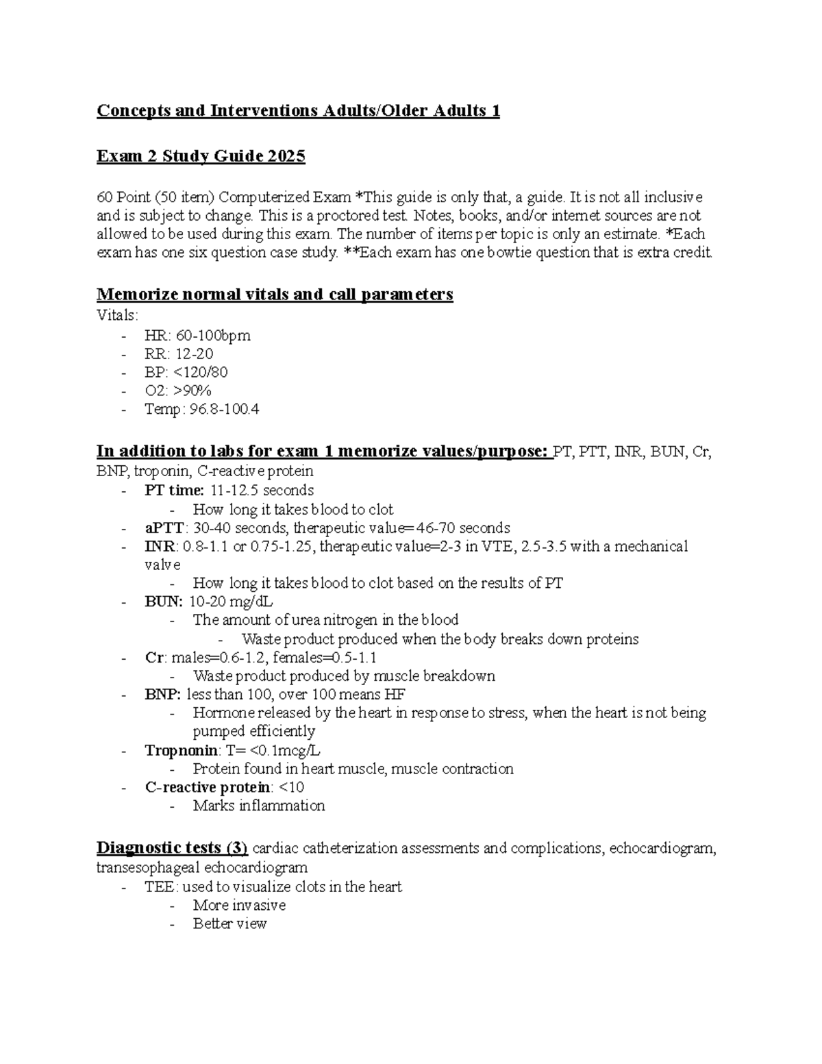 ADULT EXAM 2 STUDY GUIDE - Concepts & Interventions (2025) - Studocu