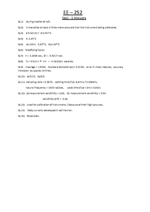 EE252 Quiz1 answers - solutions to the basic quiz i previously uploaded - EE – 252 Quiz - 1 ...