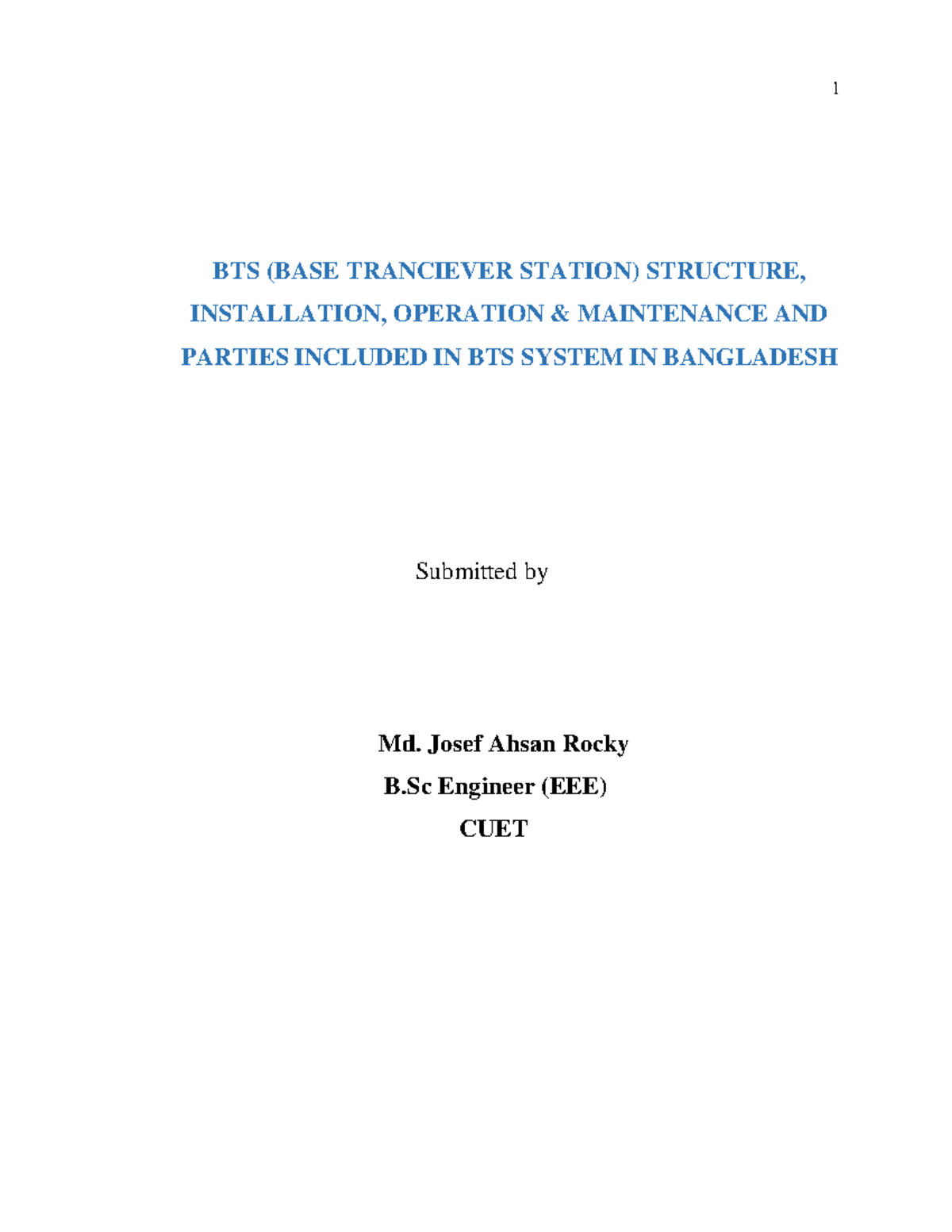 BTS Structure, Installation, Operation & Maintenance Guide (EEE) - Studocu