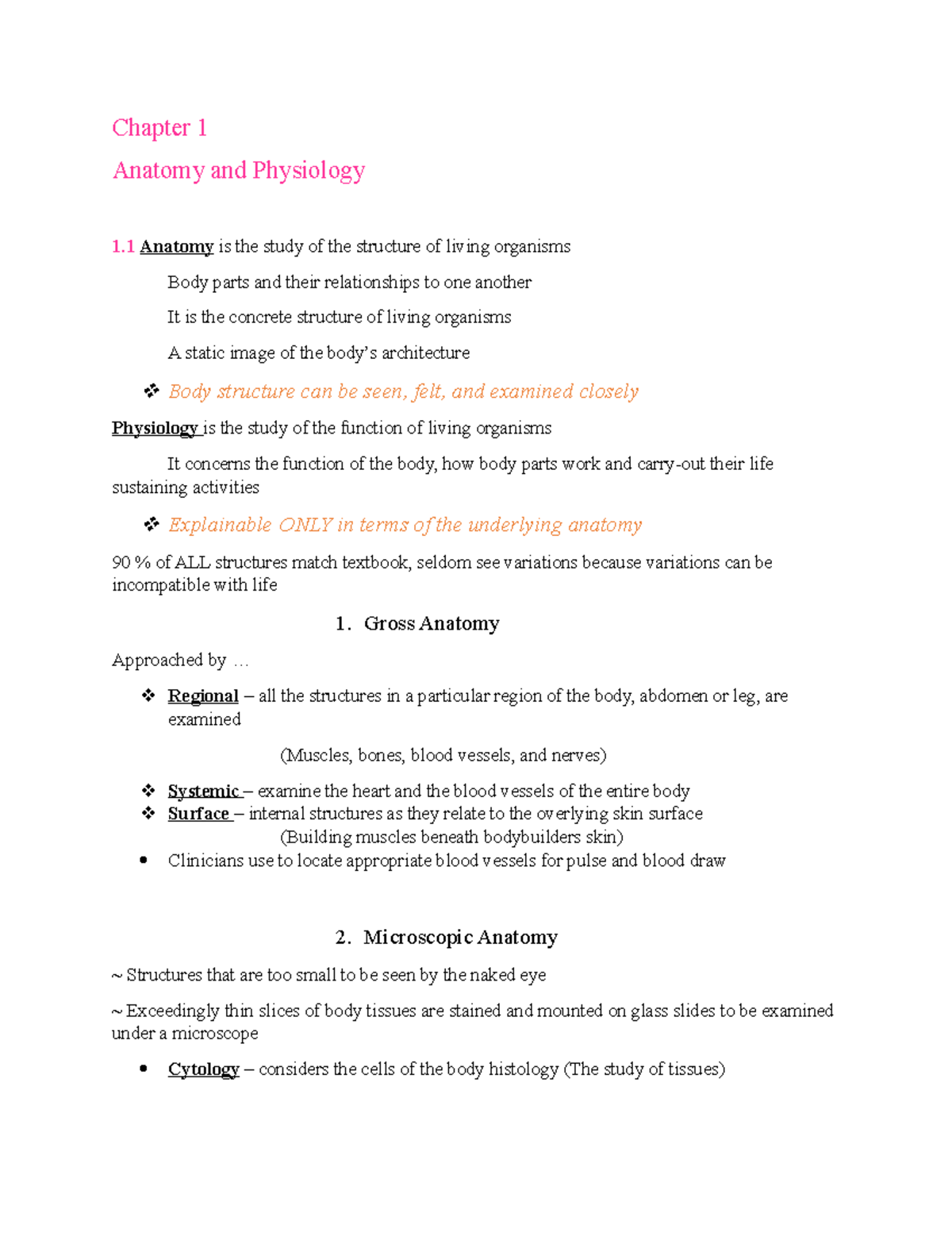 Chapter 1: Anatomy and Physiology Overview - Prof. Lisa Marr - Studocu