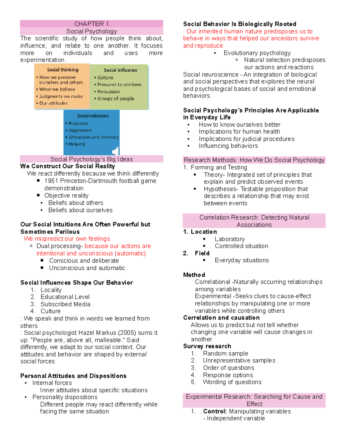 SOCIAL PSYCHOLOGY - CHAPTER 1 Social Psychology The scientific study of ...