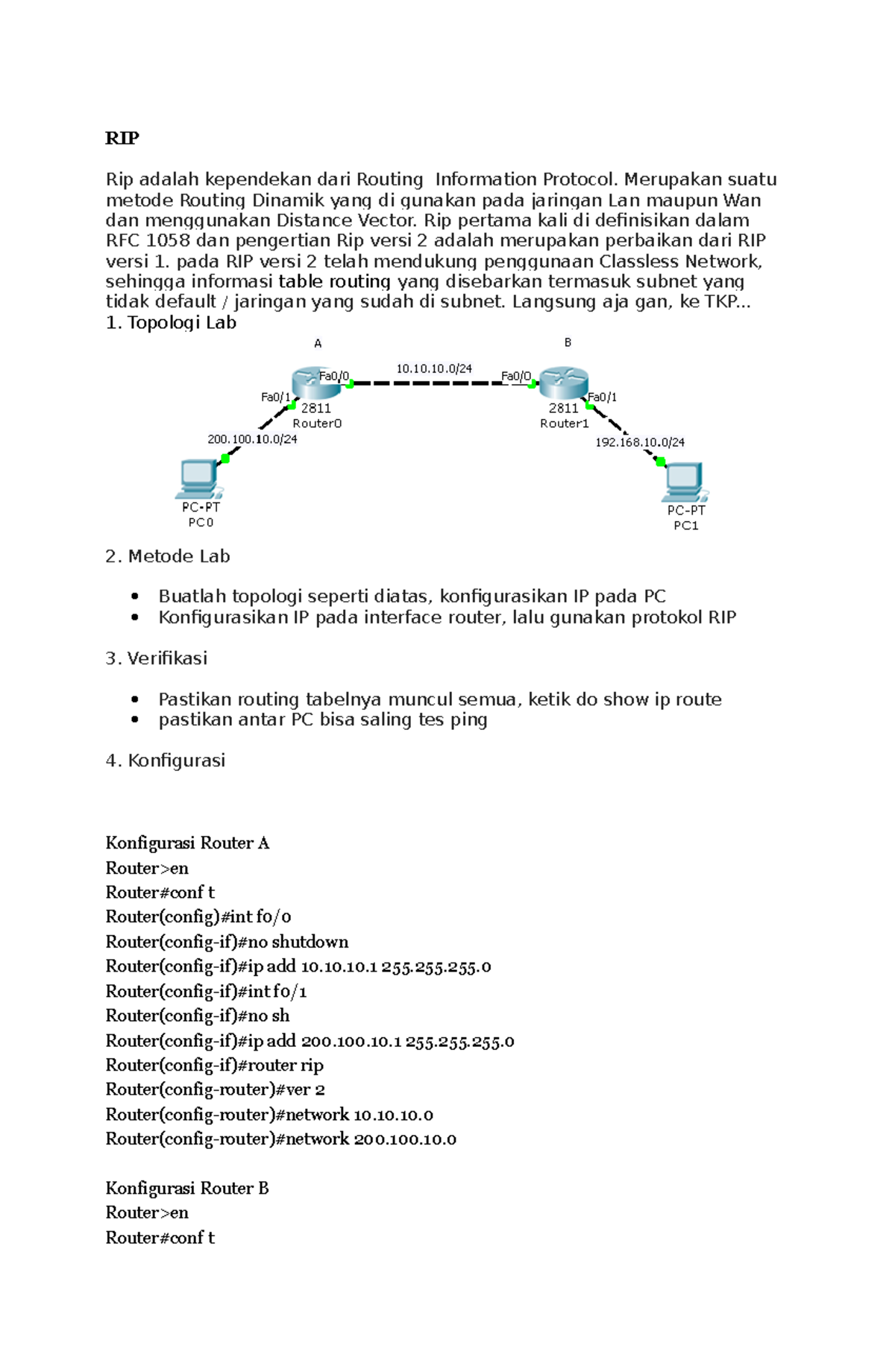 RIP Routing Protocol Configuration and Lab Verification Guide - Studocu