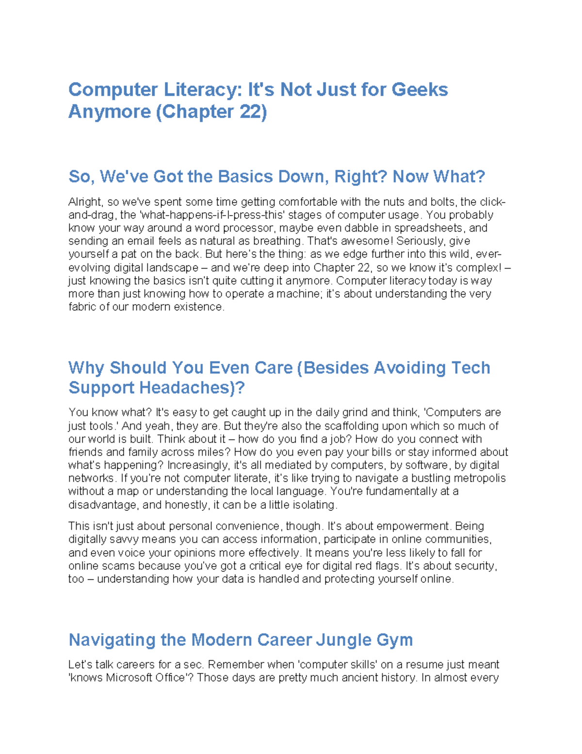 Mastering Computer Literacy (Chapter 22): Beyond the Basics - Studocu