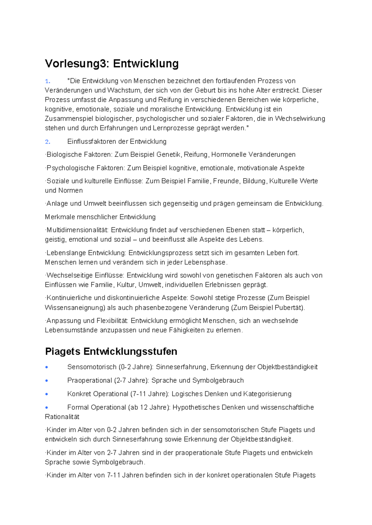 Vorlesung 3: Entwicklung des Menschen und Einflussfaktoren - Studocu