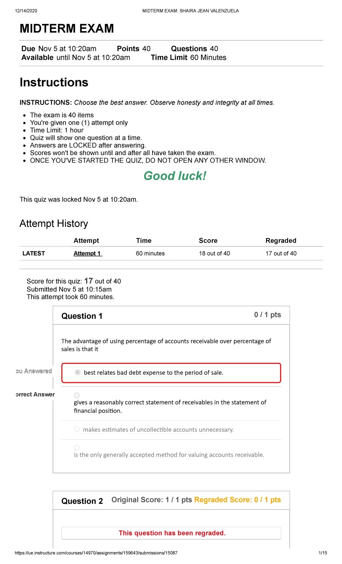 Midterm EXAM (CFAS) - MIDTERM EXAM Due Nov 5 at 10:20am Points 40 ...