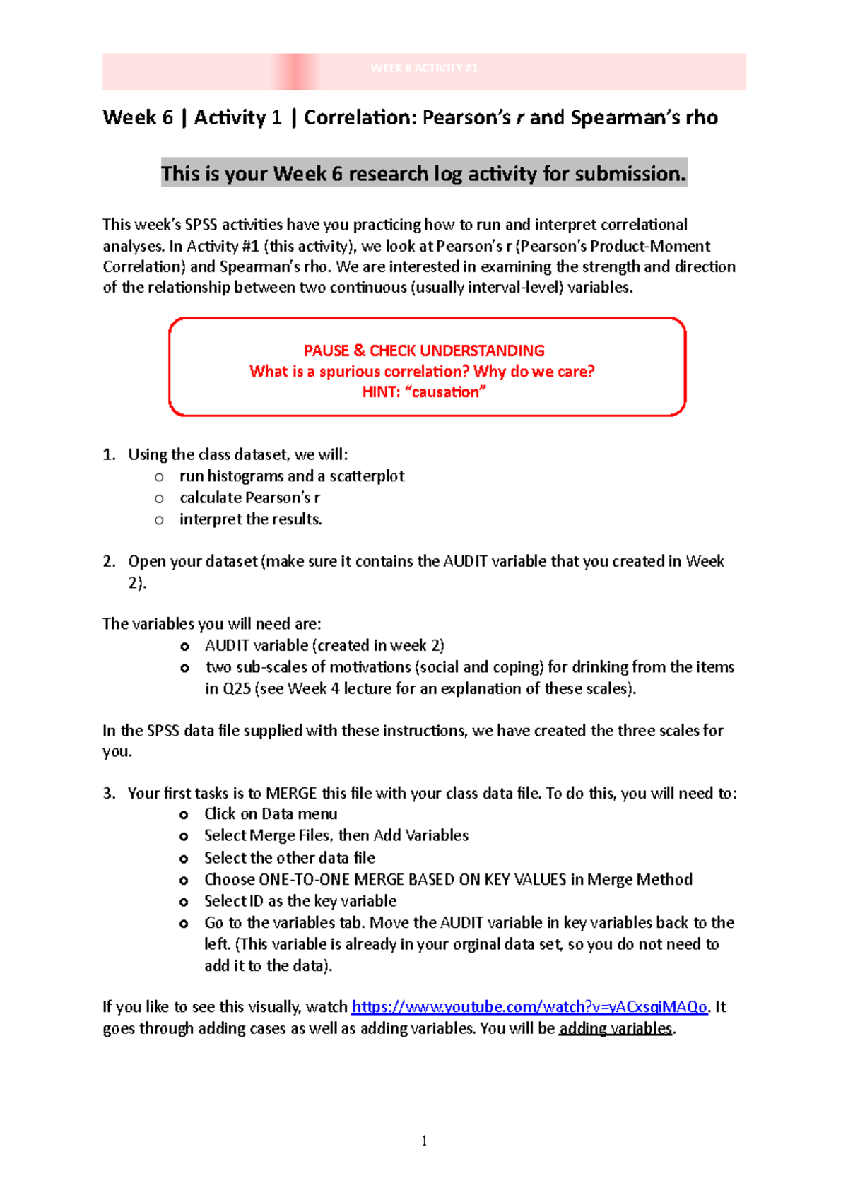 Week 6 Activity 1 - tutorial - Week 6 | Activity 1 | Correlation ...