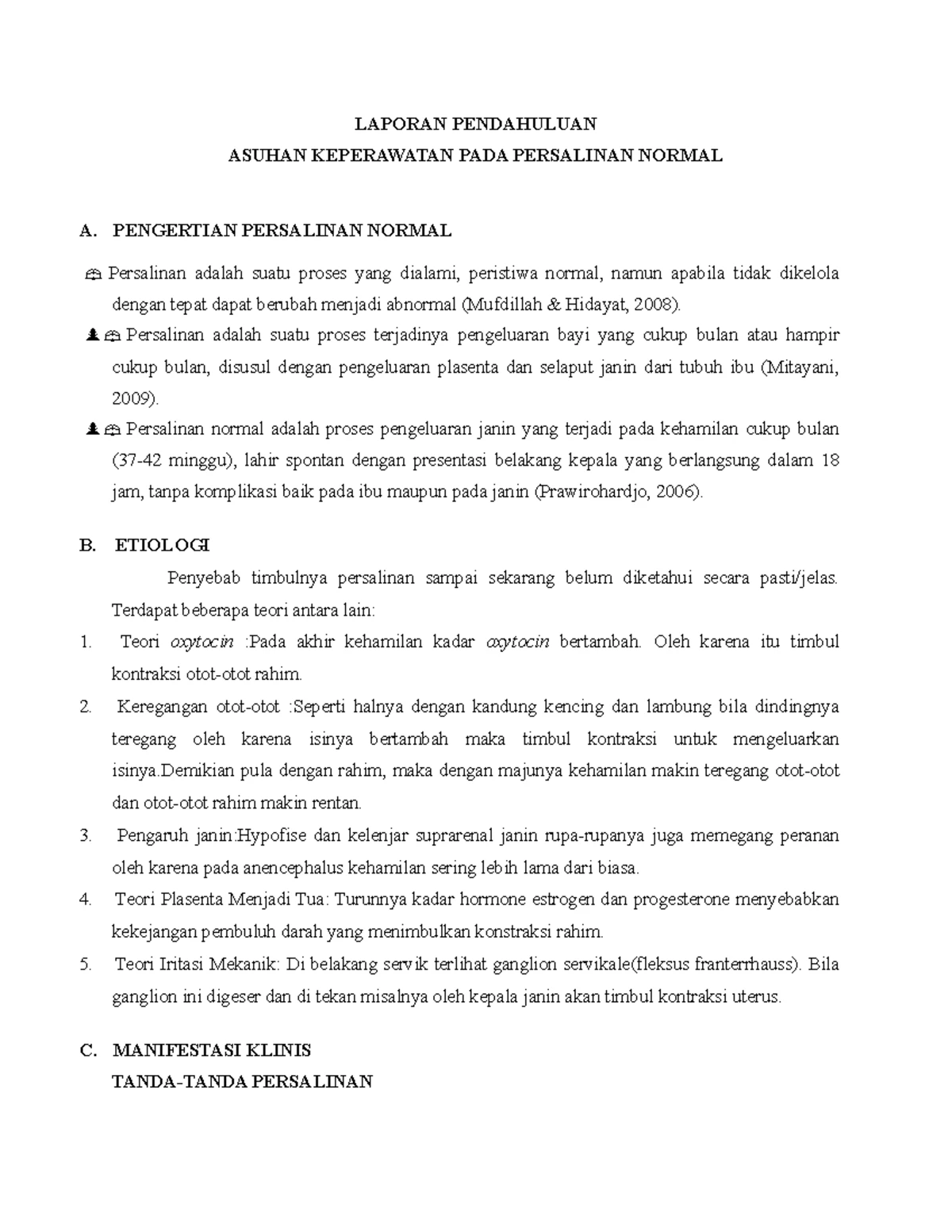 LP Persalinan Normal - Laporan pendahuluan - LAPORAN PENDAHULUAN ASUHAN ...